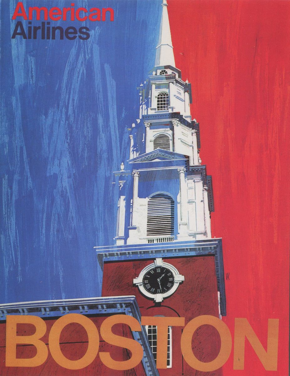 American Airlines Boston Travel Poster Note Card – Airline Employee Shop