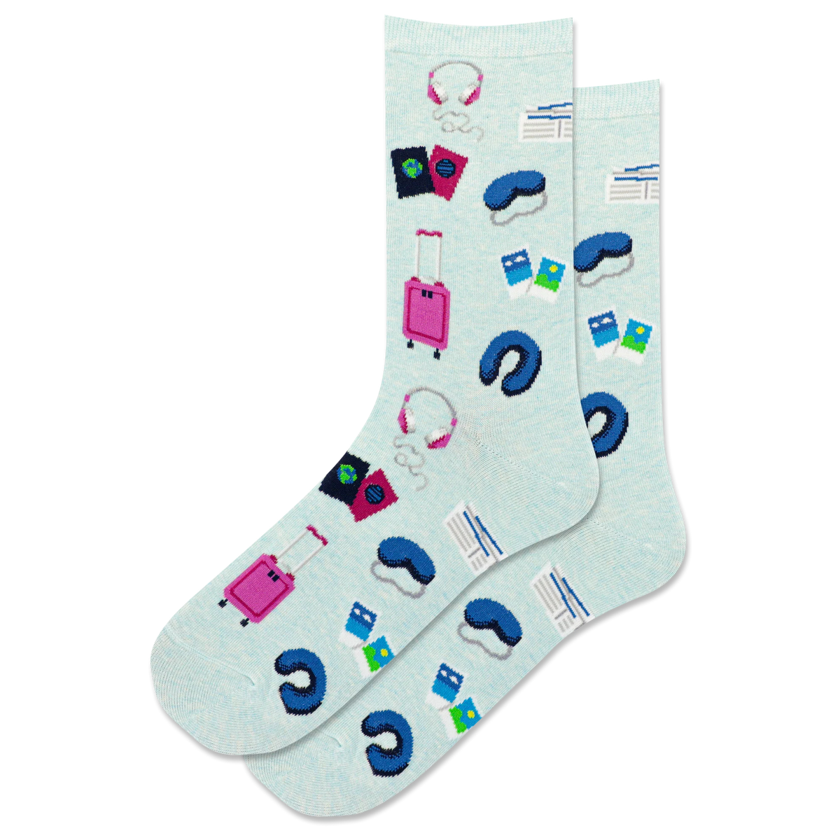 Travel Themed Light Blue Women's Crew Socks – Airline Employee Shop