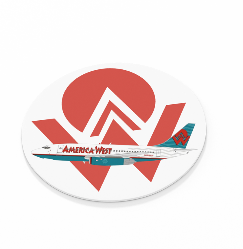 America West Logo w/ Final Livery - Round Coaster – Airline Employee Shop