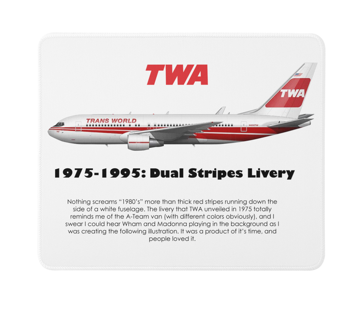 TWA Dual Stripes Livery: 1975-1995 Mousepad – Airline Employee Shop