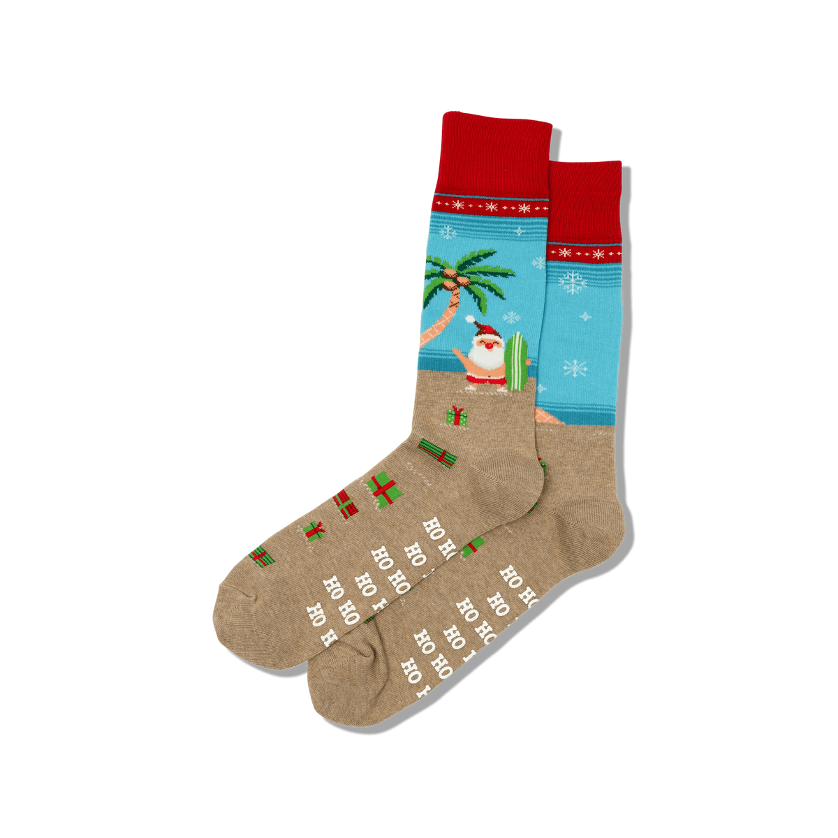 Surfing Santa On a Beach Women's Travel Themed Crew Grip Socks ...