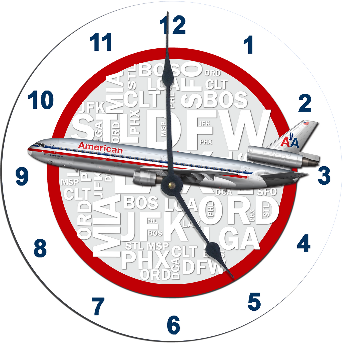 AA DC10 Old Livery Wall Clock Red – Airline Employee Shop