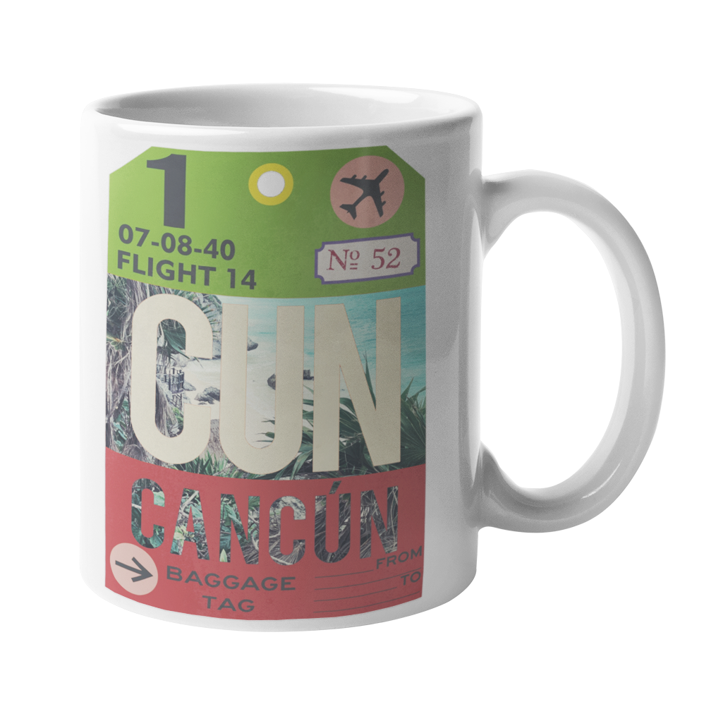 Cancun Baggage Tag Art Coffee Mug – Airline Employee Shop