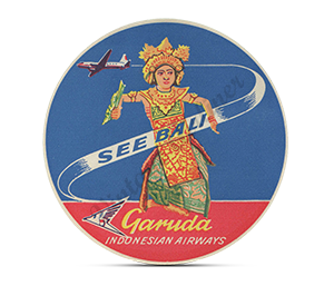 Garuda Indonesian Airways Vintage Bali Bag Sticker Round Mousepad ...